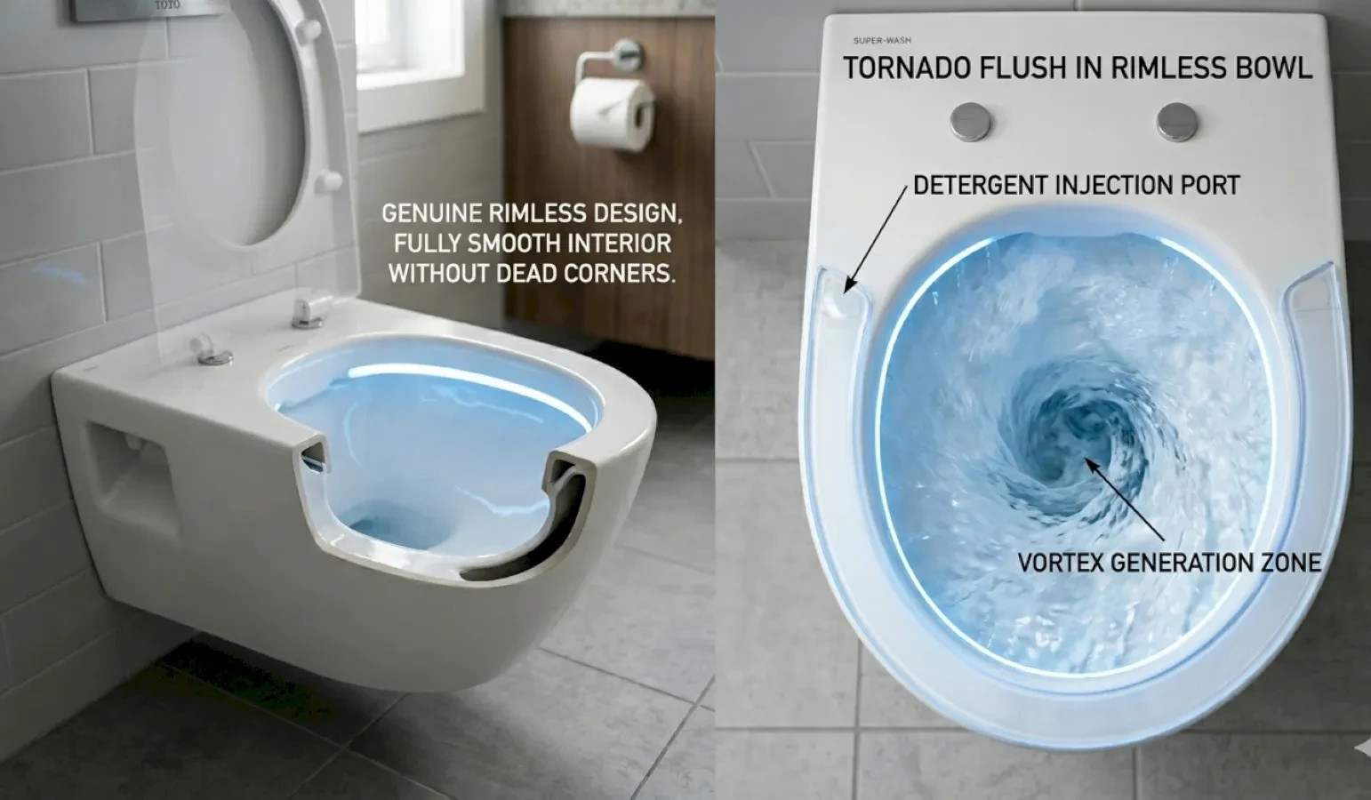 Rivo Rimless Tornado Quiet Flush Wall Faced Toilet – Short Projection ...