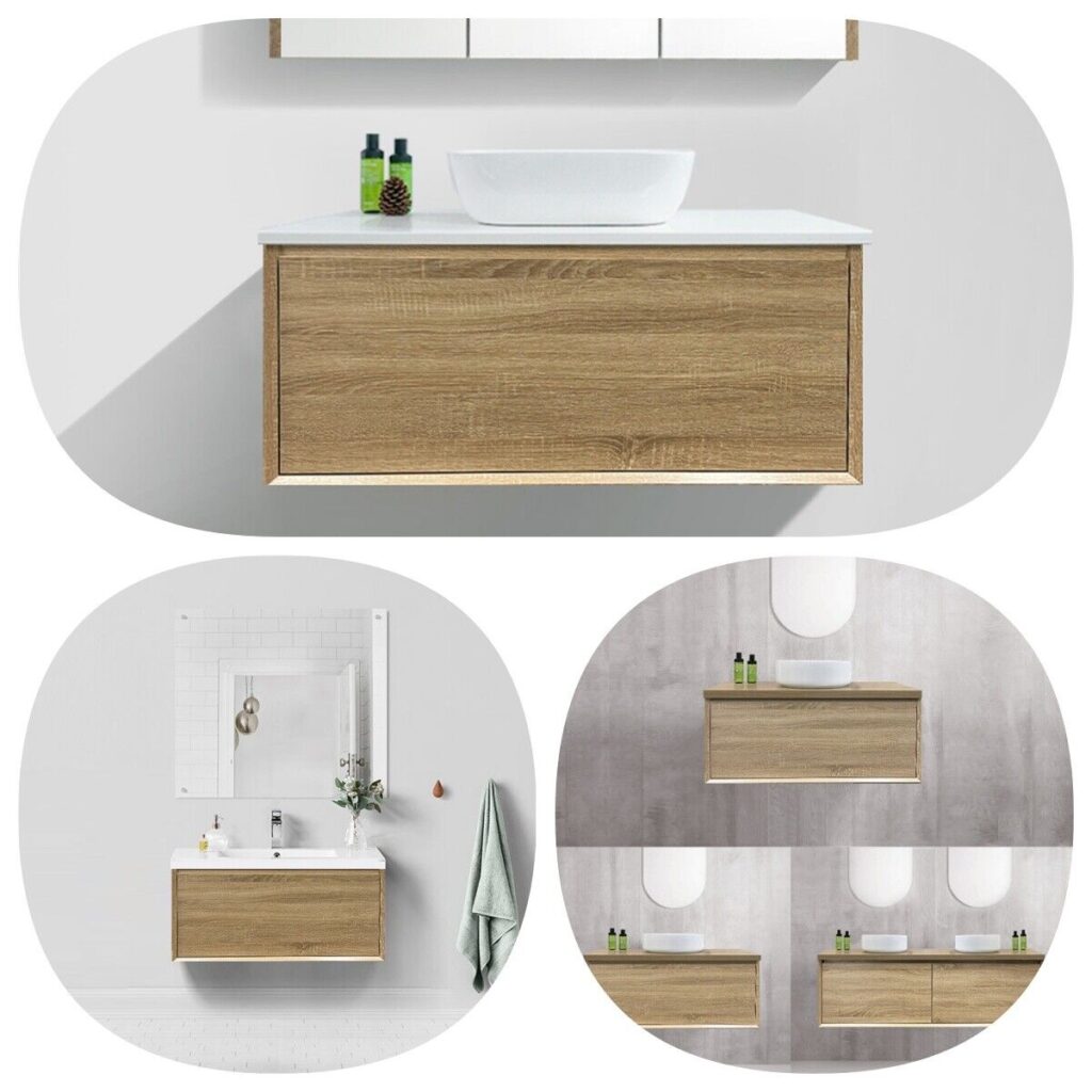 1200mm DEVO Bevel Edge White Oak Timber Wood Grain Wall Hung Bathroom ...